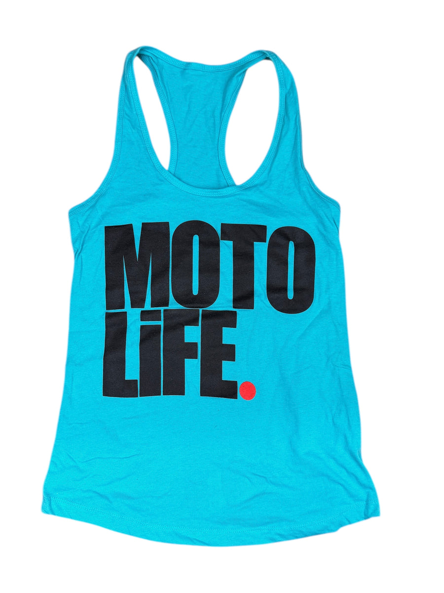 Ladies racer back turquoise tank V2 logo – Motolife, Inc.